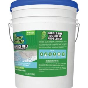 Green Gobbler Pet Safe Ice Melt Effective to -15° Fahrenheit | 35lb Pail | Fast Acting Treatment | Magnesium Chloride Ice Melt Pellets | No Concrete Damage