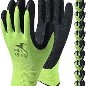 Work Gloves for Men and Women, Coated Safety Gloves for Work, 10-Pair Pack, Water-Based Latex Rubber Firm Grip Coating (Size Large Fits Most, Green)