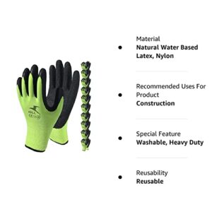 Work Gloves for Men and Women, Coated Safety Gloves for Work, 10-Pair Pack, Water-Based Latex Rubber Firm Grip Coating (Size Large Fits Most, Green)