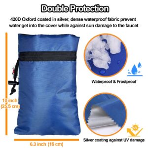 Enlarge Outdoor Faucet Cover for Winter Freeze Protection, 3M Thinsulate, 10”H x 6.3”W Hose Bib Covers for Wall Taps Outside, Waterproof & Frost Free Insulated Spigot Cover, 2 Pcs Faucet Socks - Blue