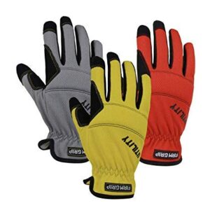 Tough Working Gloves, 3 Pair Utility, Red, Gray, Yellow