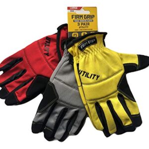 Tough Working Gloves, 3 Pair Utility, Red, Gray, Yellow