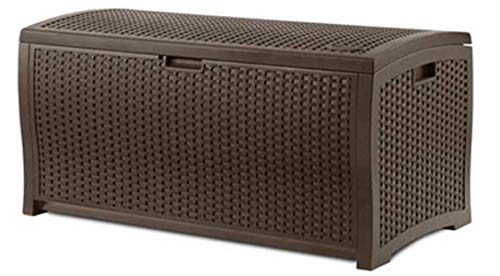 Suncast Multipurpose 73 Gallon Wicker Resin Home Outdoor Backyard Patio Storage Deck Box with Secure Lockable Lid, Mocha (2 Pack)