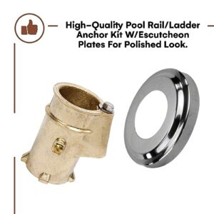 Wood Grip | Anchor and Escutcheon Pool Rail Set | 4'" Anchor for 1.90" Outer Diameter Tubing | Brass Inground Pool Anchor | Anchor-Escutcheons Set | Escutcheon Ring and Pool Anchors (2 Pack)