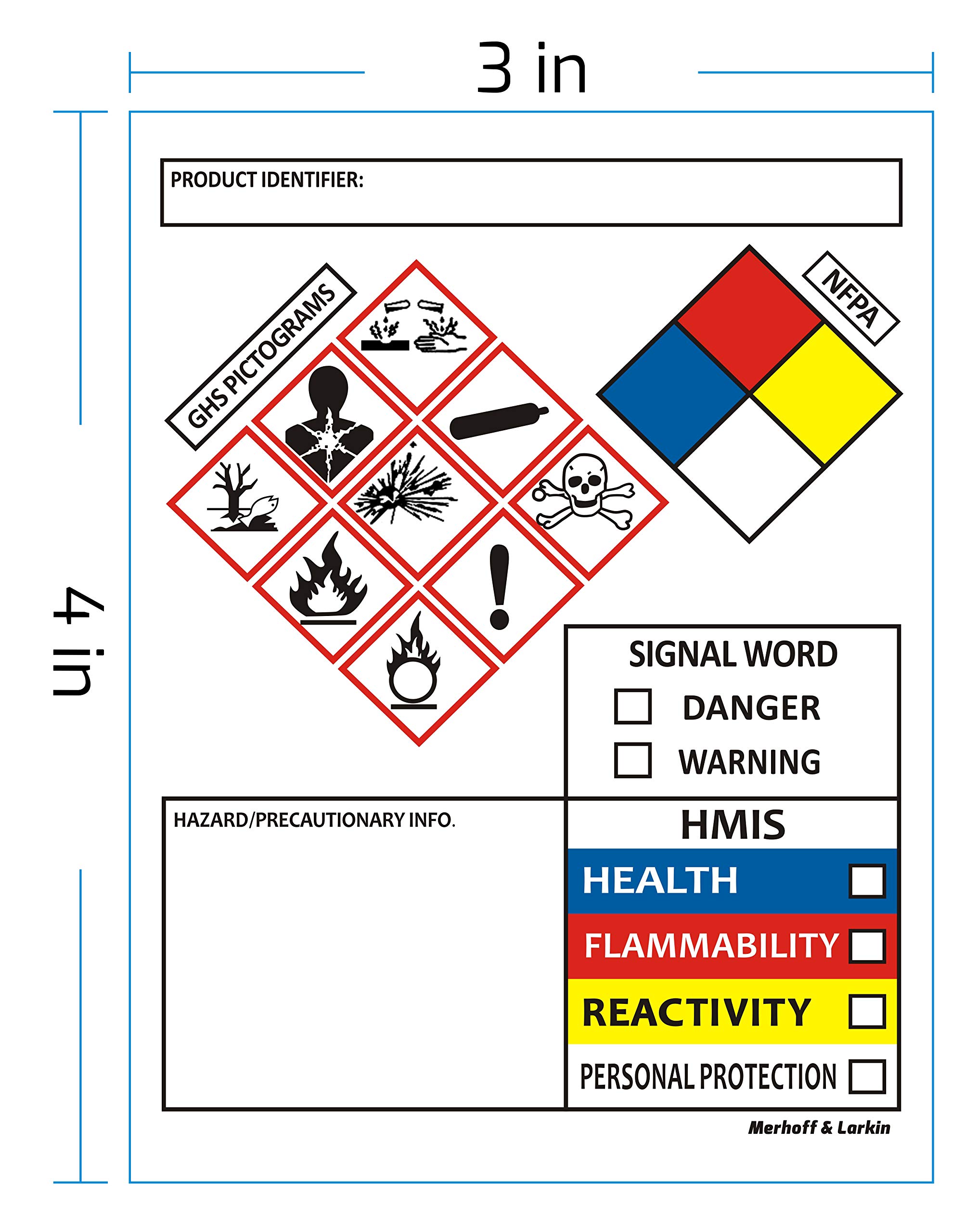 SDS OSHA Data Labels for Chemical Safety 4 x 3 Inches | Roll of 250 MSDS Stickers with GHS Pictograms & Perforated Edges for Easy Separating | HMIS & Hazard Compliant | Secondary Containers