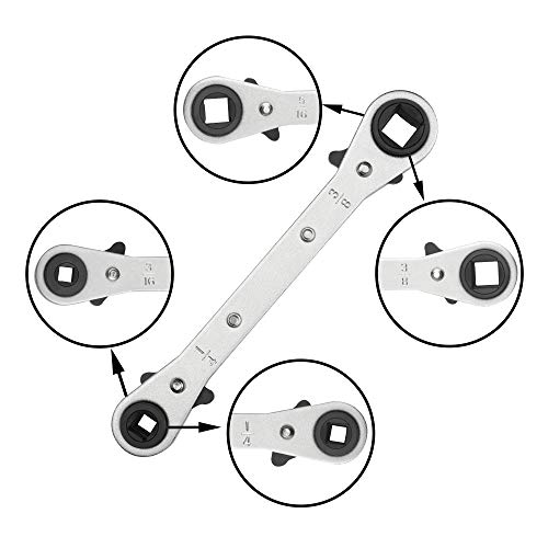 raddar Refrigeration Ratchet Wrench - Best for HVAC Service. Smooth Ratcheting Action and Strong Gear. 4 Different Sizes - 1/4" x 3/16" Square x 3/8" x 5/16" Square.