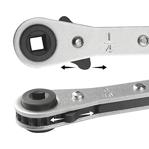 raddar Refrigeration Ratchet Wrench - Best for HVAC Service. Smooth Ratcheting Action and Strong Gear. 4 Different Sizes - 1/4" x 3/16" Square x 3/8" x 5/16" Square.