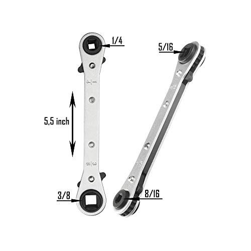 raddar Refrigeration Ratchet Wrench - Best for HVAC Service. Smooth Ratcheting Action and Strong Gear. 4 Different Sizes - 1/4" x 3/16" Square x 3/8" x 5/16" Square.