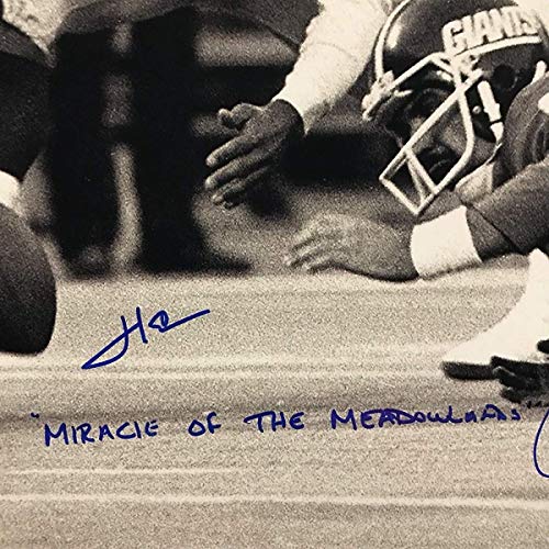 Framed Autographed/Signed Herm Edwards & Joe Pisarcik Inscribed Miracle at the Meadowlands 16x20 Football Photo JSA COA