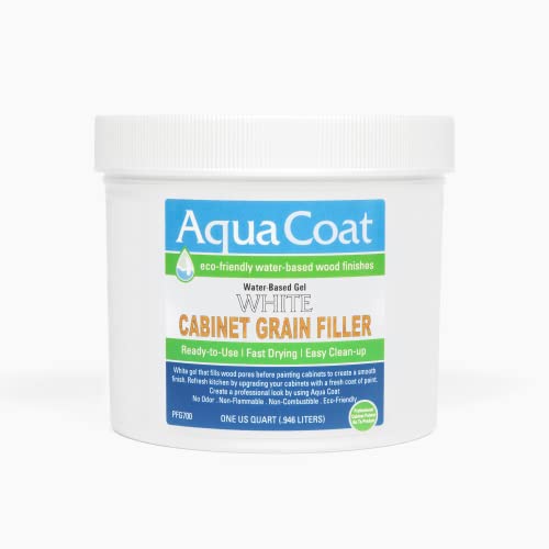 Aqua Coat Water Based White Cabinet Wood Grain Filler Gel, Fast Drying, Low Odor White Wood Filler, Premium Cabinet Grain Filler for Upgrades, Repairs & Restorations. (Quart)