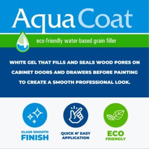 Aqua Coat Water Based White Cabinet Wood Grain Filler Gel, Fast Drying, Low Odor White Wood Filler, Premium Cabinet Grain Filler for Upgrades, Repairs & Restorations. (Quart)