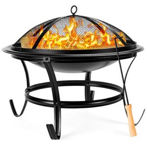 best choice products 22-inch outdoor patio steel fire pit bowl bbq grill for backyard, camping, picnic, bonfire, garden w/spark screen cover, log grate, poker