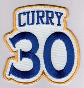 stephen curry no. 30 patch - jersey number basketballl sew or iron-on embroidered patch 2 1/2 x 2 3/4"