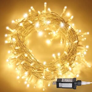 aluan christmas lights extendable fairy string lights 100 led 33ft+10ft 8 modes waterproof plug in icicle lights for party wedding christmas tree, window curtain patio decoration