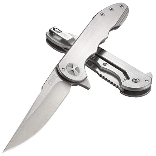 CRKT Up & At 'Em Folding Pocket Knife: Everyday Carry, Satin Blade, Frame Lock, Stainless Steel Handle, Deep Carry Pocket Clip 7076