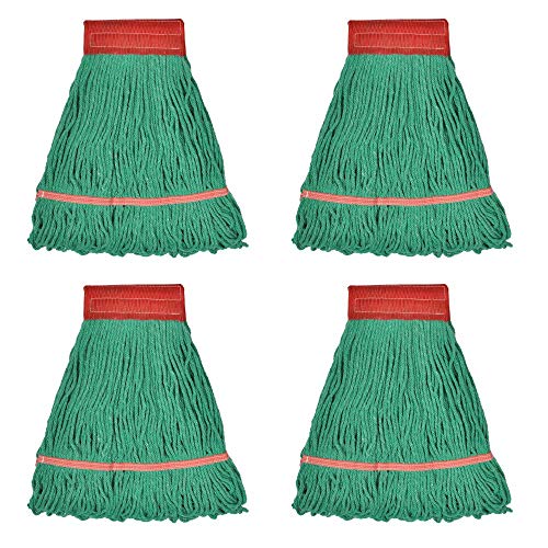 Loop-End Mop Heads Refill Cotton/Synthetic Large Size, for Home Commercial, and Industrial Use 18-Inch, Green 4-Pack