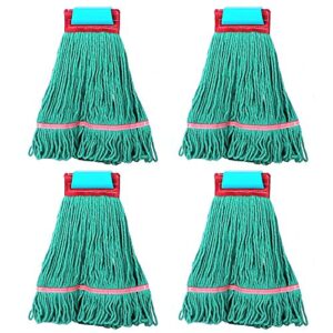 Loop-End Mop Heads Refill Cotton/Synthetic Large Size, for Home Commercial, and Industrial Use 18-Inch, Green 4-Pack