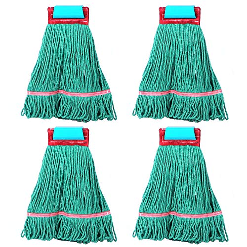 Loop-End Mop Heads Refill Cotton/Synthetic Large Size, for Home Commercial, and Industrial Use 18-Inch, Green 4-Pack