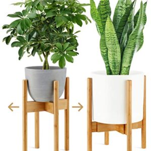 GreeMoose Plant Stand I Mid Century Indoor, Bamboo, Wooden, Adjustable (8-12 Inch), Tall Modern Plant Holder (Planter Not Included)