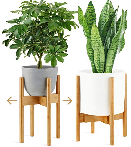 GreeMoose Plant Stand I Mid Century Indoor, Bamboo, Wooden, Adjustable (8-12 Inch), Tall Modern Plant Holder (Planter Not Included)