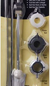 PF WaterWorks PF0907 Pop-Up Drain Repair Kit - Threaded Adjustable Center Pivot/Ball Rod with 3 Nuts, Gasket, 3 Sizes of Balls, with Pull Rod/Linkage, Chrome