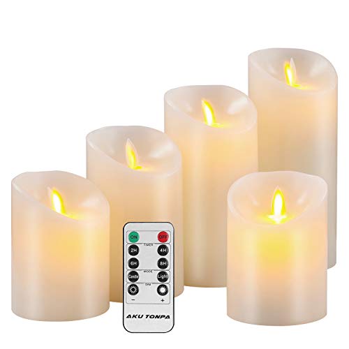 AKU TONPA Flameless Candles Battery Operated Pillar Real Wax Electric LED Candle Gift Sets with Remote Control Cycling 24 Hours Timer, 4" 4" 5" 6" 7" Pack of 5