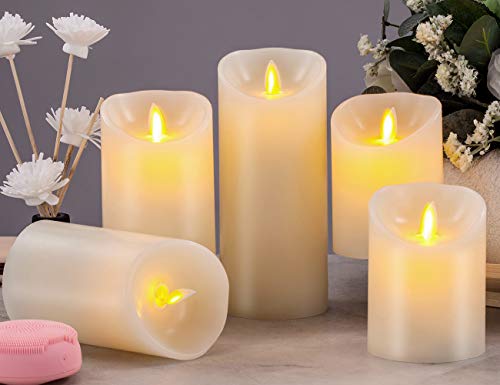 AKU TONPA Flameless Candles Battery Operated Pillar Real Wax Electric LED Candle Gift Sets with Remote Control Cycling 24 Hours Timer, 4" 4" 5" 6" 7" Pack of 5