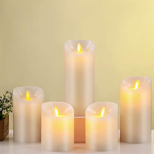 AKU TONPA Flameless Candles Battery Operated Pillar Real Wax Electric LED Candle Gift Sets with Remote Control Cycling 24 Hours Timer, 4" 4" 5" 6" 7" Pack of 5