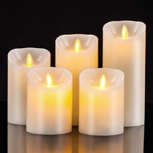 AKU TONPA Flameless Candles Battery Operated Pillar Real Wax Electric LED Candle Gift Sets with Remote Control Cycling 24 Hours Timer, 4" 4" 5" 6" 7" Pack of 5