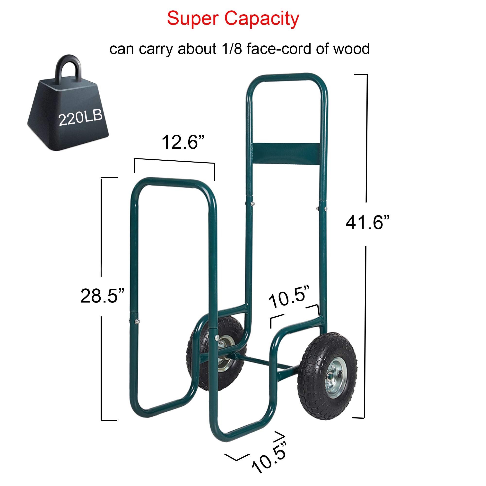 Firewood Log Rack Carrier Cart-220 LB Weight Capacity Wood Rack Storage Mover with Rolling Wheel for Indoor & Outdoor Use