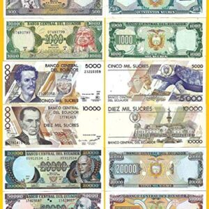 EC 1988 ECUADOR FLAWLESS 1988-99 COMPLETE DENOMINATION SET! 11 DIFF SCARCE BANKNOTES!! Gem Crisp Uncirculated