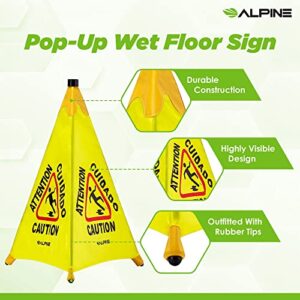 Alpine Pop-Up Wet Floor Sign - Portable Three Sided Caution Cone - Slip & Fall Accident Prevention - for Commercial & Office Use (20 inches)