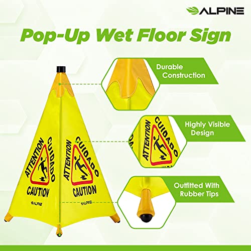 Alpine Pop-Up Wet Floor Sign - Portable Three Sided Caution Cone - Slip & Fall Accident Prevention - for Commercial & Office Use (20 inches)