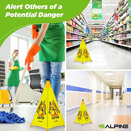 Alpine Pop-Up Wet Floor Sign - Portable Three Sided Caution Cone - Slip & Fall Accident Prevention - for Commercial & Office Use (20 inches)