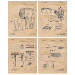 vintage male bathroom humor patent prints, 4 (8x10) unframed photos, wall art decor gifts under 20 for home office garage shop school college student teacher coach interior design architect builder