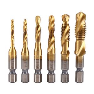 6pcs titanium coated drill and tap set,metric thread hss m3-m10 screw tapping bit tool 1/4 hex shank