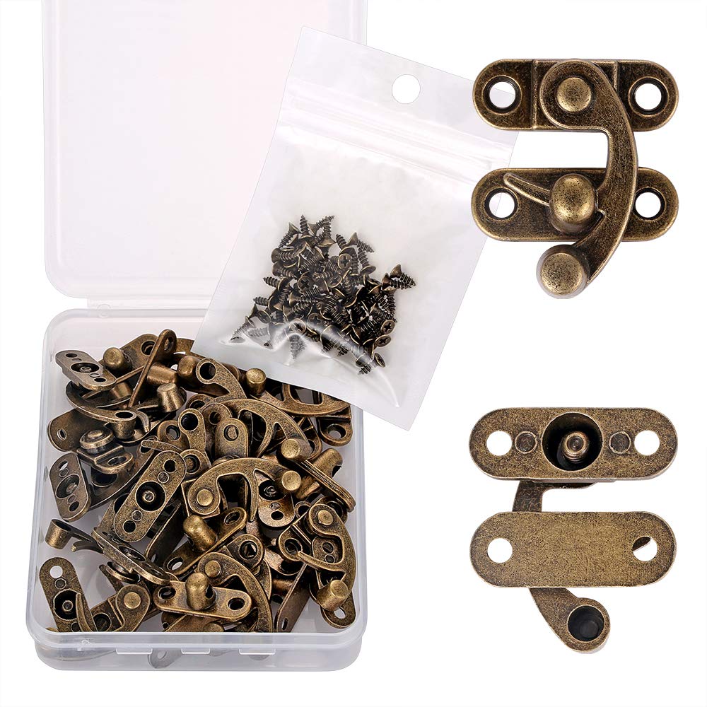 PGMJ 20 Pieces Jewelry Box Hardware Thickened Solid Bronze Tone Antique Right Latch Hook Hasp Horn Lock Wood Jewelry Box Latch Hook Clasp and 80 Replacement Screws (Right Latch Buckle)