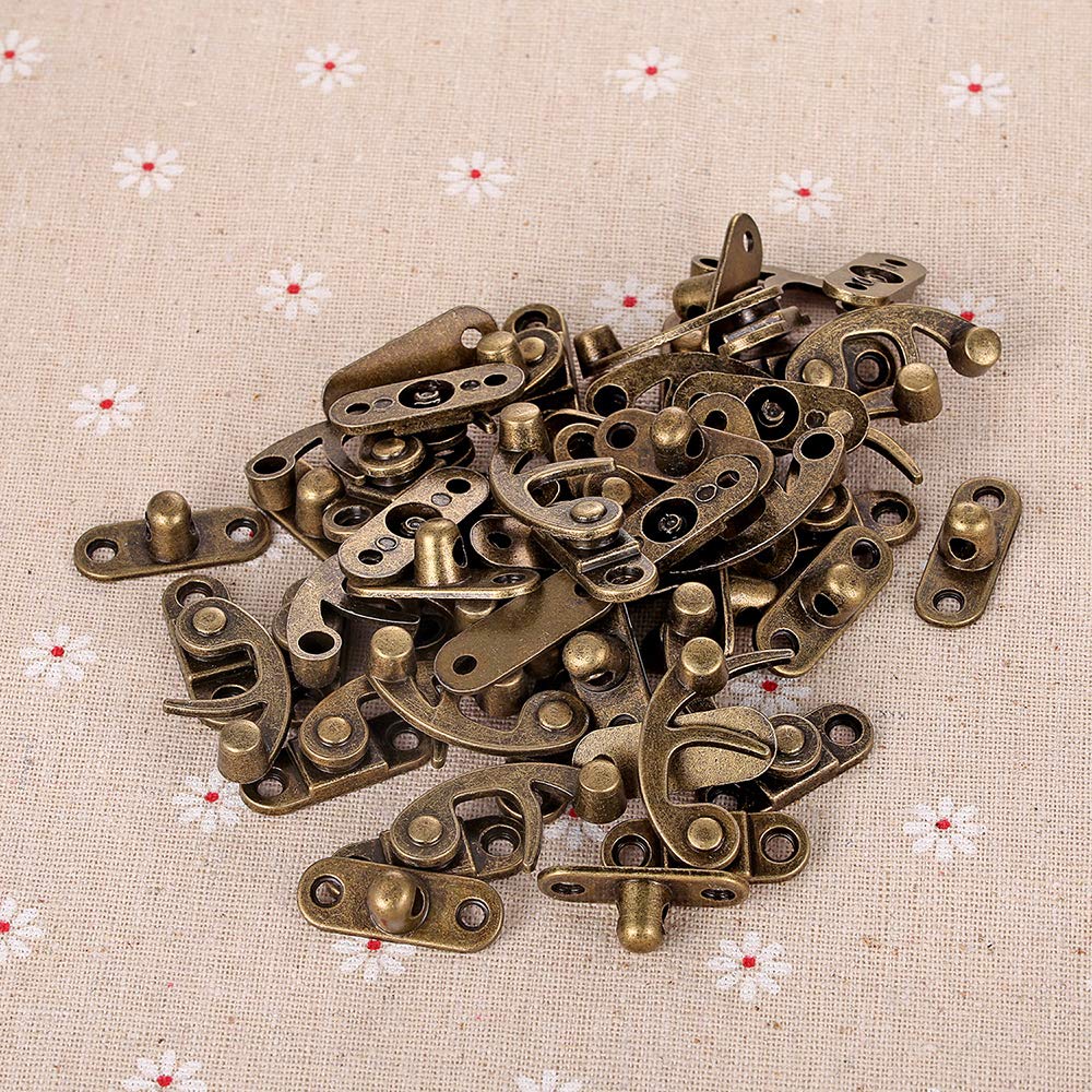 PGMJ 20 Pieces Jewelry Box Hardware Thickened Solid Bronze Tone Antique Right Latch Hook Hasp Horn Lock Wood Jewelry Box Latch Hook Clasp and 80 Replacement Screws (Right Latch Buckle)