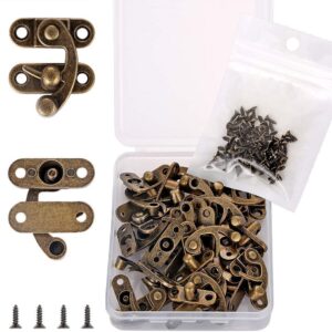 PGMJ 20 Pieces Jewelry Box Hardware Thickened Solid Bronze Tone Antique Right Latch Hook Hasp Horn Lock Wood Jewelry Box Latch Hook Clasp and 80 Replacement Screws (Right Latch Buckle)