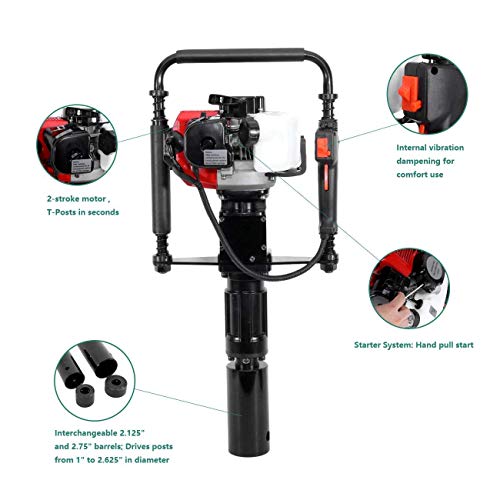 Gas T Post Driver 2 Stroke 32.7cc Manual Portable Lightweight Petrol Piledriver Handheld Pile Pounder