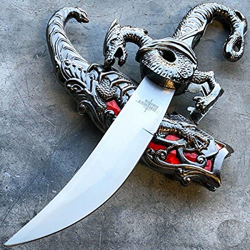 WSLHFEO 10" Silver/Red Carbon Steel Hunting Tactical Fixed Blade Fantasy L8