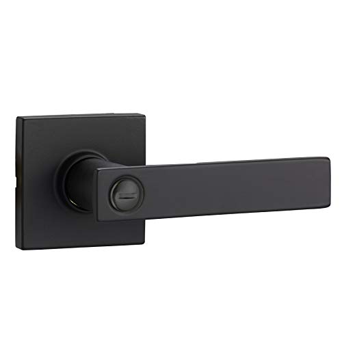 Amazon Basics Contemporary Stamford Door Lever with Lock, Entry, Matte Black