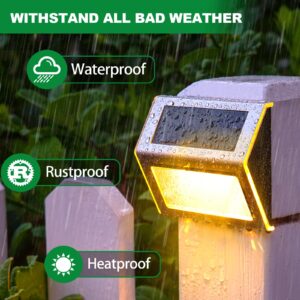 JSOT Solar Lights Outdoor for Deck,Waterproof Solar Powered Steps Light Outdoor Wireless LED Lamp Fence Lighting Walkway Patio Stair Garden Path Rail Backyard Fences Post 8 Pack Warm White