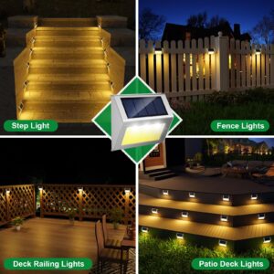 JSOT Solar Lights Outdoor for Deck,Waterproof Solar Powered Steps Light Outdoor Wireless LED Lamp Fence Lighting Walkway Patio Stair Garden Path Rail Backyard Fences Post 8 Pack Warm White