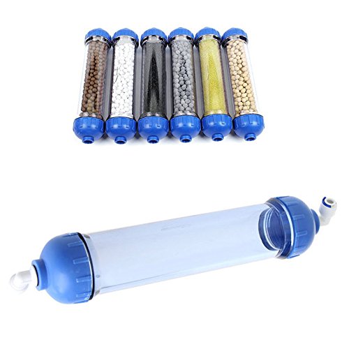 YOEDAF in-line Water Filter Housing Fill, 1/4inch Water Purifier T33 Shell Filter Tube Parts Kit Water Refillable Inline Filter Reverse Osmosis(Blue+Transparent)