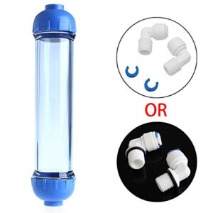 YOEDAF in-line Water Filter Housing Fill, 1/4inch Water Purifier T33 Shell Filter Tube Parts Kit Water Refillable Inline Filter Reverse Osmosis(Blue+Transparent)