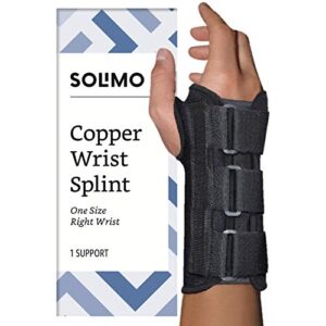 amazon brand - solimo copper wrist splint, right hand, one size, black