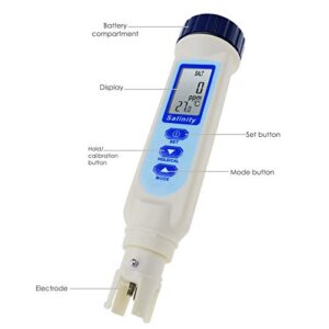 2 in 1 Salt Tester Digital Salinity Meter with ATC Salinity and Temperature Meter Waterproof IP67 Pen Type Salinometer ppt Aquariums, and Koi Fish Pond for Saltwater Seawater,Hydroponics,Water,Pool