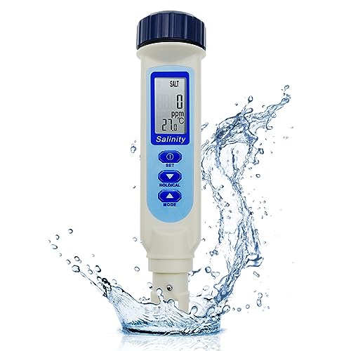 2 in 1 Salt Tester Digital Salinity Meter with ATC Salinity and Temperature Meter Waterproof IP67 Pen Type Salinometer ppt Aquariums, and Koi Fish Pond for Saltwater Seawater,Hydroponics,Water,Pool