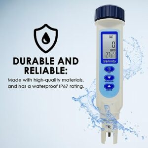 2 in 1 Salt Tester Digital Salinity Meter with ATC Salinity and Temperature Meter Waterproof IP67 Pen Type Salinometer ppt Aquariums, and Koi Fish Pond for Saltwater Seawater,Hydroponics,Water,Pool